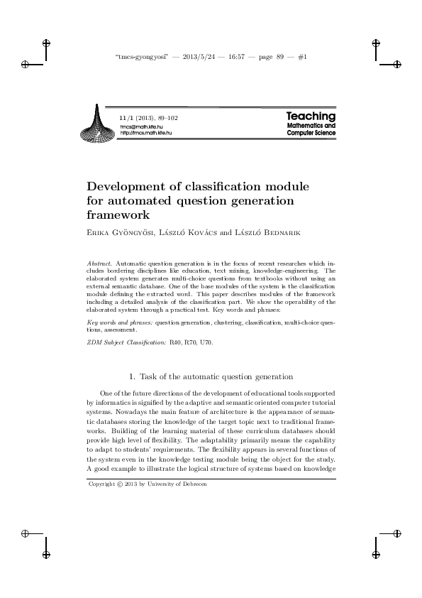 Pdf Development Of Classification Module For Automated Question
