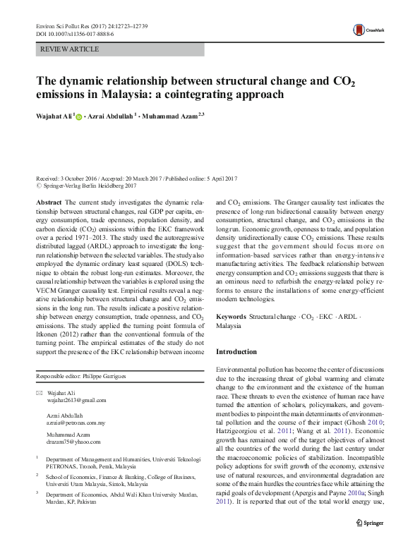 (PDF) The dynamic relationship between structural change and CO2 emissions in Malaysia: a ...