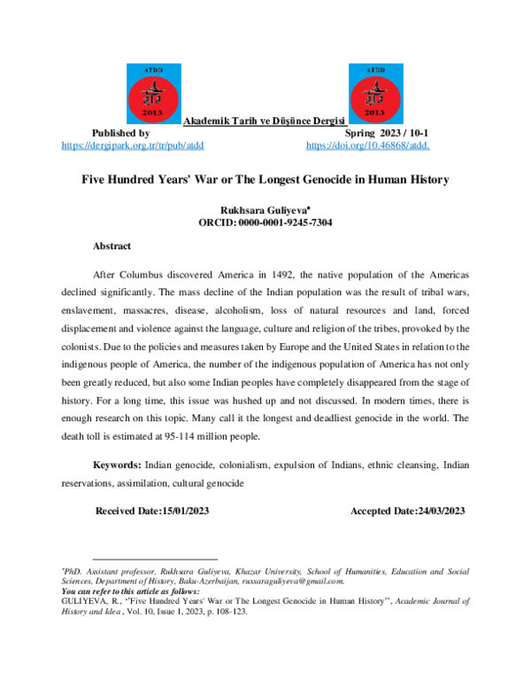(PDF) Five Hundred Years' War or The Longest Genocide in Human History