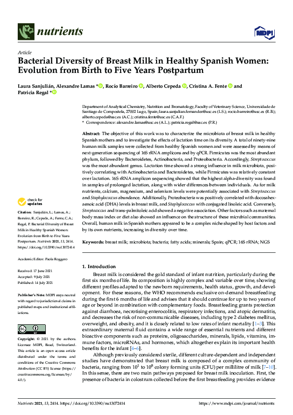 (PDF) Bacterial Diversity of Breast Milk in Healthy Spanish Women ...