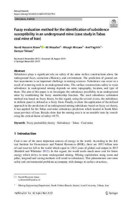 (PDF) Fuzzy evaluation method for the identification of subsidence ...