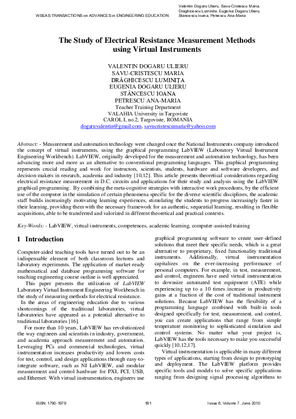 (PDF) The Study of Electrical Resistance Measurement Methods using ...
