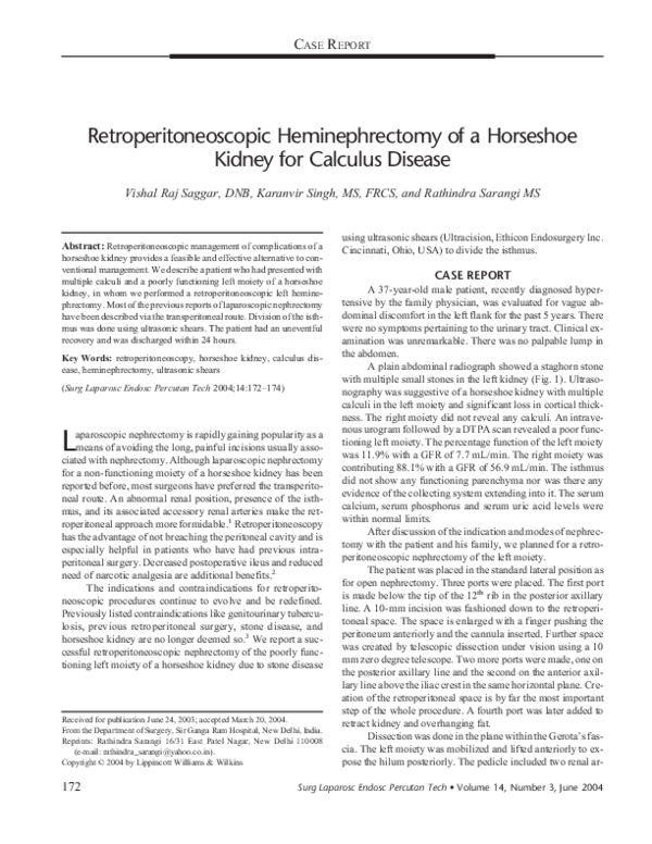 (PDF) Retroperitoneoscopic Heminephrectomy of a Horseshoe Kidney for ...