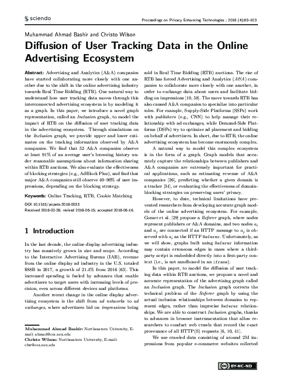 (PDF) Diffusion of User Tracking Data in the Online Advertising Ecosystem