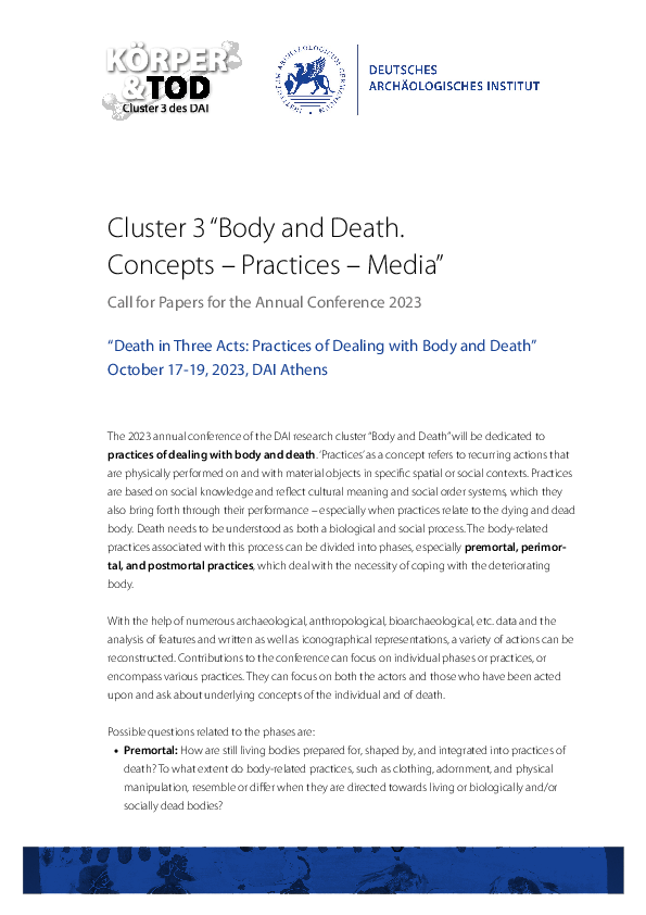 (PDF) Cluster 3 "Body and Death. Concepts -Practices -Media"