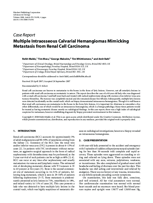 (PDF) Multiple Intraosseous Calvarial Hemangiomas Mimicking Metastasis ...