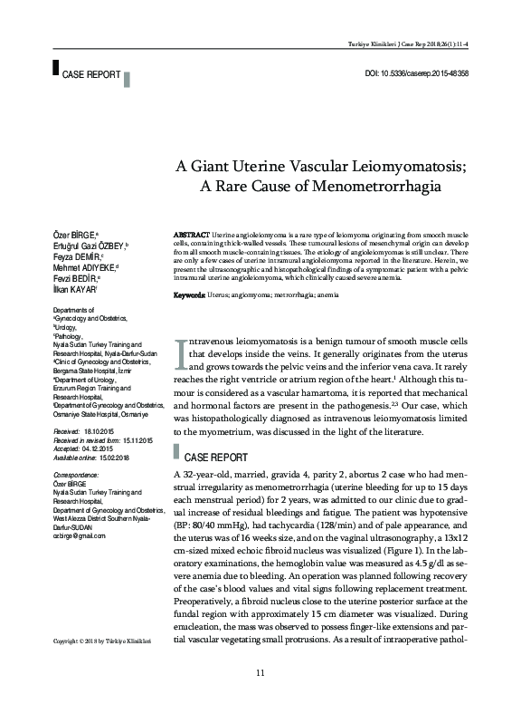 (PDF) A Giant Uterine Vascular Leiomyomatosis; A Rare Cause of ...
