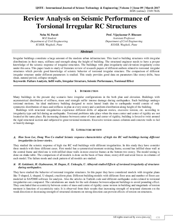 (PDF) Review Analysis on Seismic Performance of Torsional Irregular RC Structures