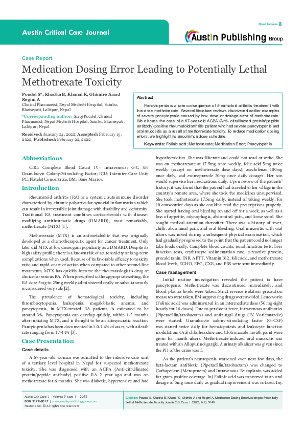 (PDF) Medication Dosing Error Leading to Potentially Lethal ...