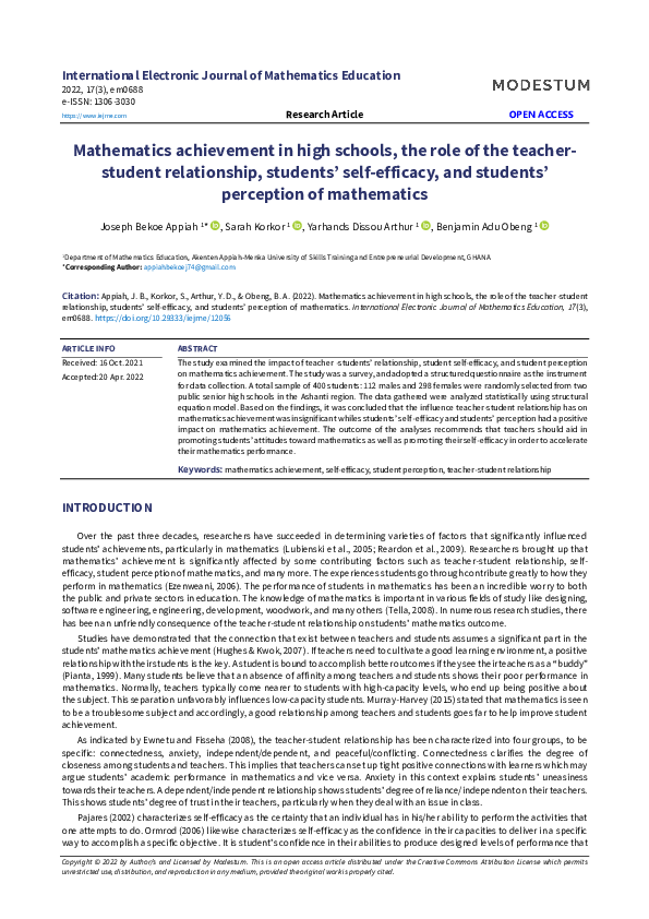 (PDF) Mathematics achievement in high schools, the role of the teacher ...
