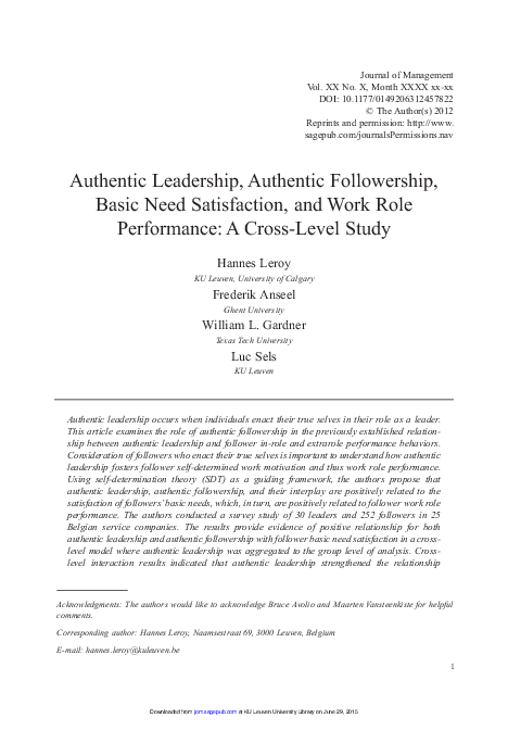 (PDF) Authentic Leadership, Authentic Followership, Basic Need ...