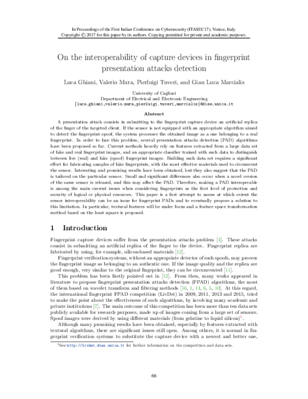 Pdf On The Interoperability Of Capture Devices In Fingerprint Presentation Attacks Detection