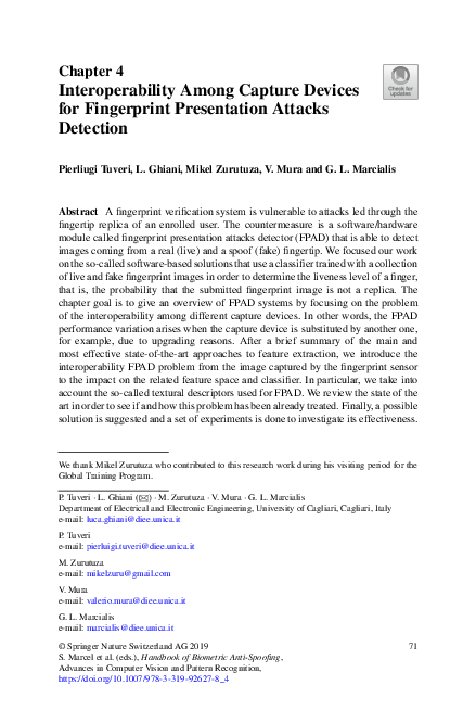 (PDF) Interoperability Among Capture Devices for Fingerprint Presentation Attacks Detection