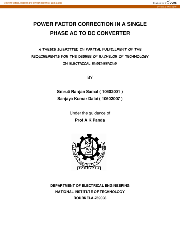 (PDF) Power factor correction in a single phase AC to DC converter