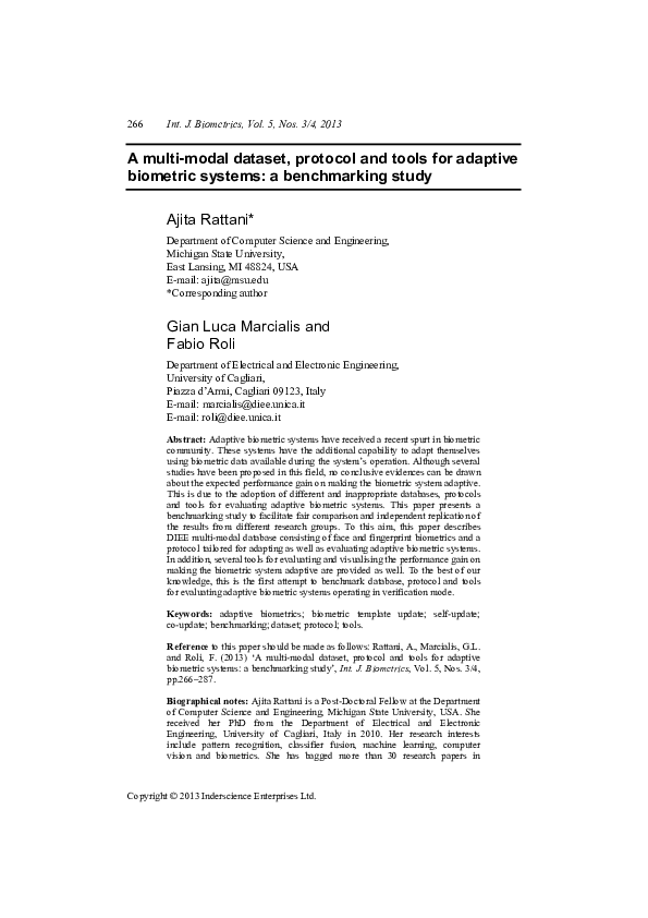 (PDF) A multi-modal dataset, protocol and tools for adaptive biometric systems: a benchmarking study