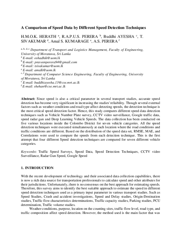 (PDF) A Comparison of Speed Data by Different Speed Detection Techniques