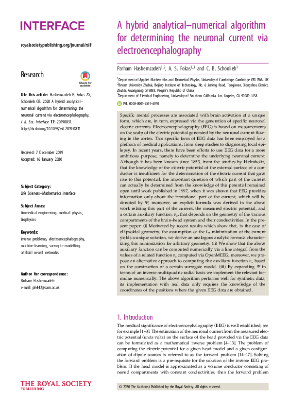 Pdf A Hybrid Analyticalnumerical Algorithm For Determining The Neuronal Current Via 