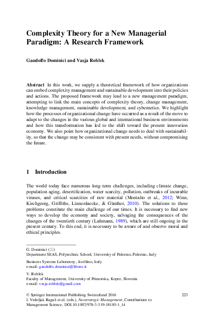 (PDF) Complexity Theory for a New Managerial Paradigm: A Research Framework