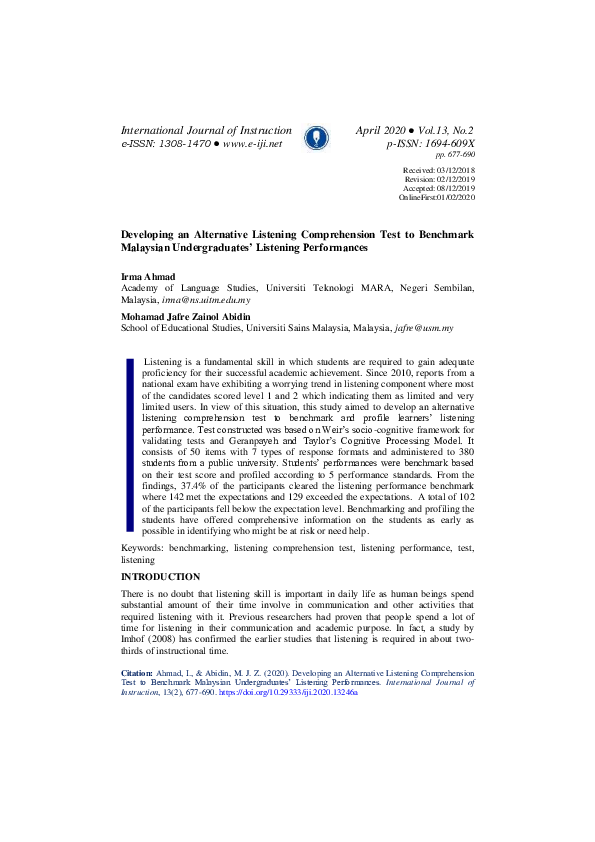 (PDF) Developing an Alternative Listening Comprehension Test to ...