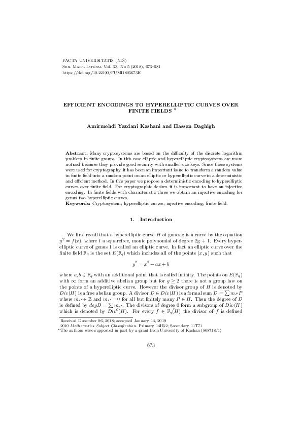 (PDF) Efficient Encodings to Hyperelliptic Curves over Finite Fields