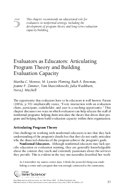(PDF) Evaluators as educators: Articulating program theory and building evaluation capacity