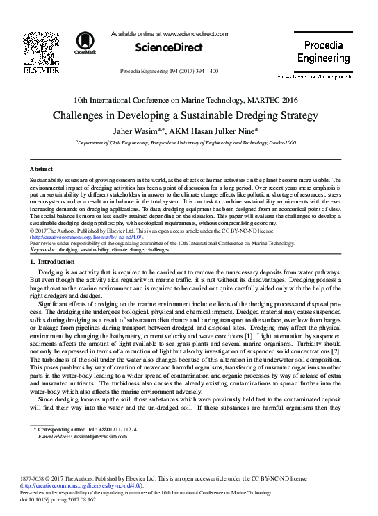 (PDF) Challenges in Developing a Sustainable Dredging Strategy (PDF) Challenges in Developing a Sustainable Dredging Strategy