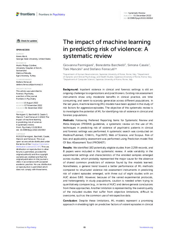 (PDF) The impact of machine learning in predicting risk of violence: A ...