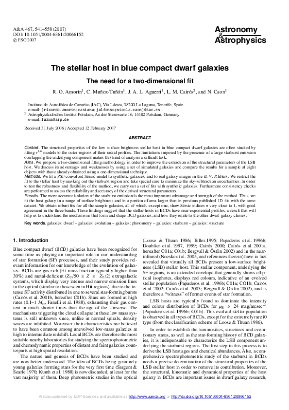 (PDF) The stellar host in blue compact dwarf galaxies