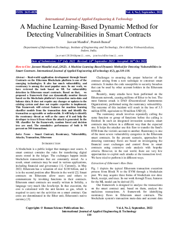 (PDF) A Machine Learning-Based Dynamic Method for Detecting Vulnerabilities in Smart Contracts