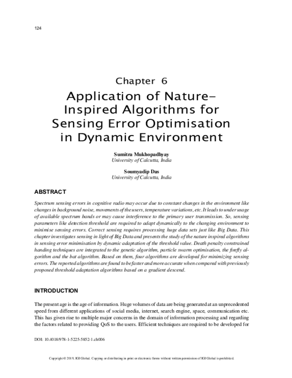 (PDF) Application of Nature-Inspired Algorithms for Sensing Error Optimisation in Dynamic ...