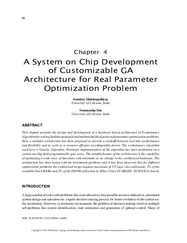 (PDF) A System on Chip Development of Customizable GA Architecture for Real Parameter ...
