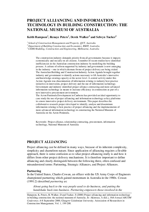(PDF) Project alliancing and information technology in building ...