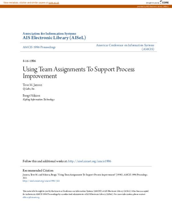 (PDF) Using Team Assignments To Support Process Improvement
