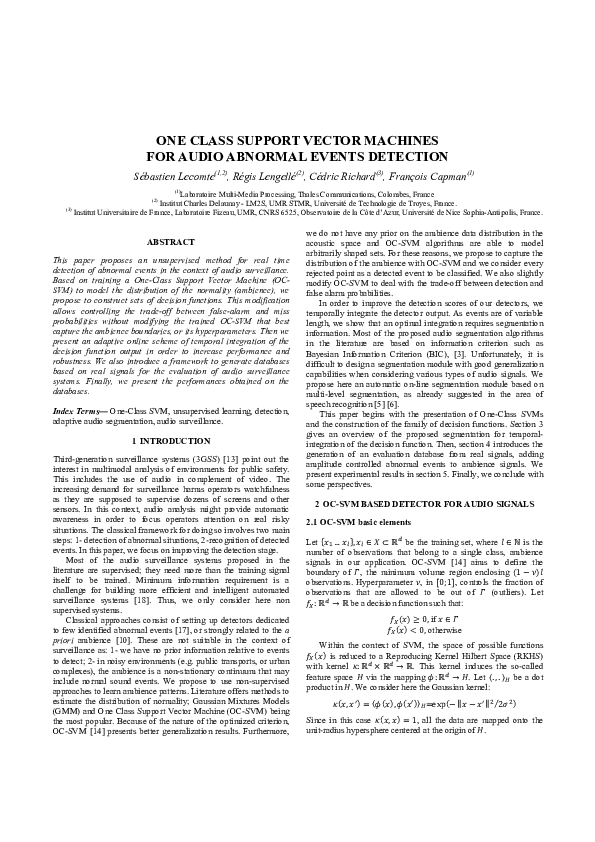 (PDF) One Class Support Vector Machines for audio abnormal events detection | Sebastien Lecomte ...