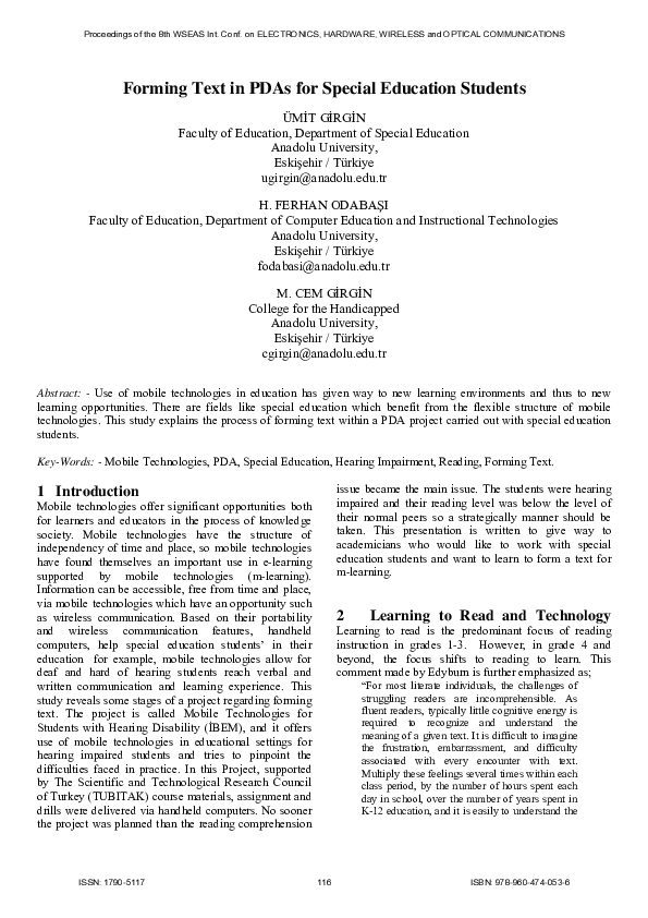 (PDF) Forming text in PDAs for special education students