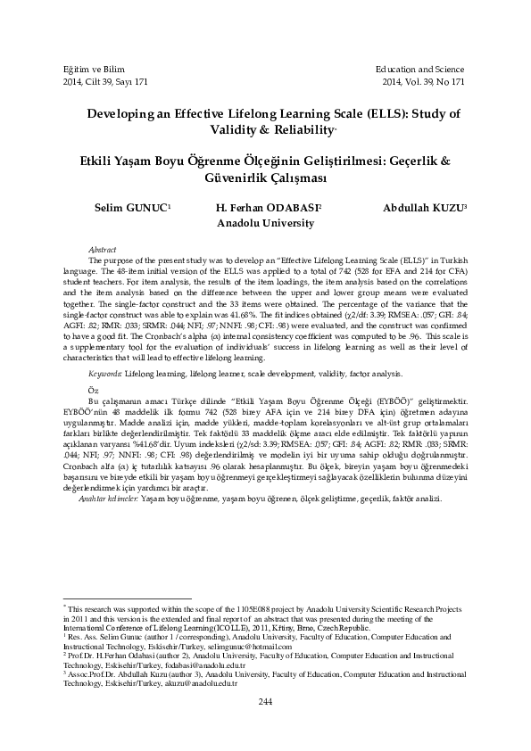 (PDF) Developing an Effective Lifelong Learning Scale (ELLS): Study of Validity & Reliability