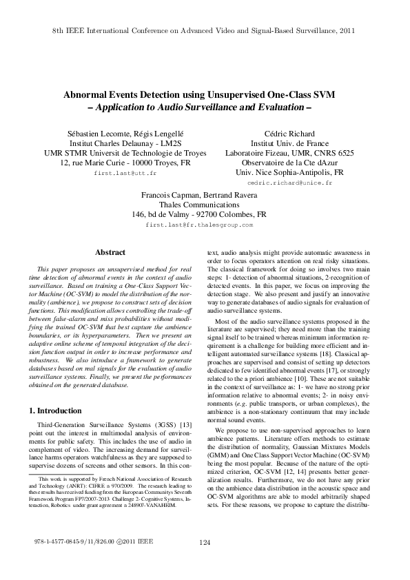 Pdf Abnormal Events Detection Using Unsupervised One Class Svm