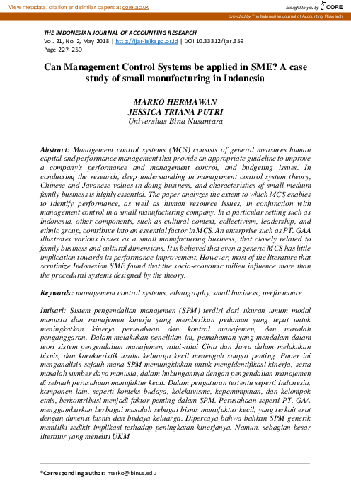 (PDF) Can Management Control Systems be applied in SME? A case study of ...