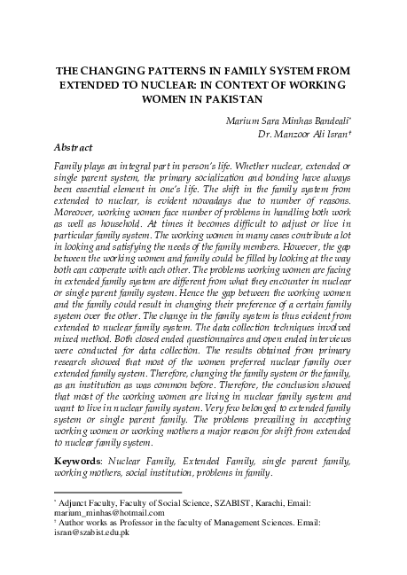 (PDF) The Changing Patterns in Family System from Extended to Nuclear ...
