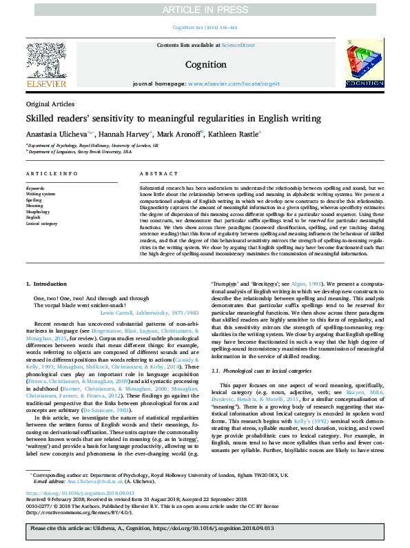 (PDF) Skilled readers’ sensitivity to meaningful regularities in ...