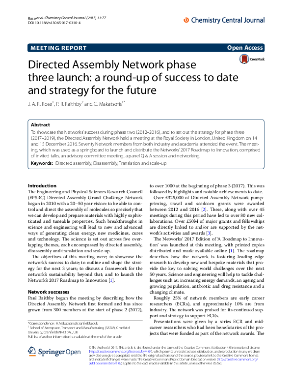 (PDF) Directed Assembly Network phase three launch: a round-up of ...