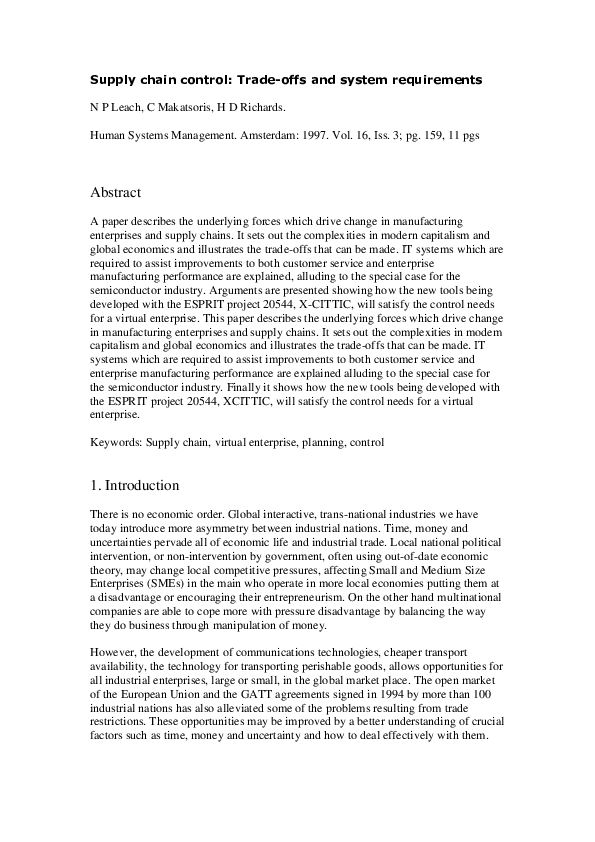(PDF) Supply chain control: trade-offs and system requirements