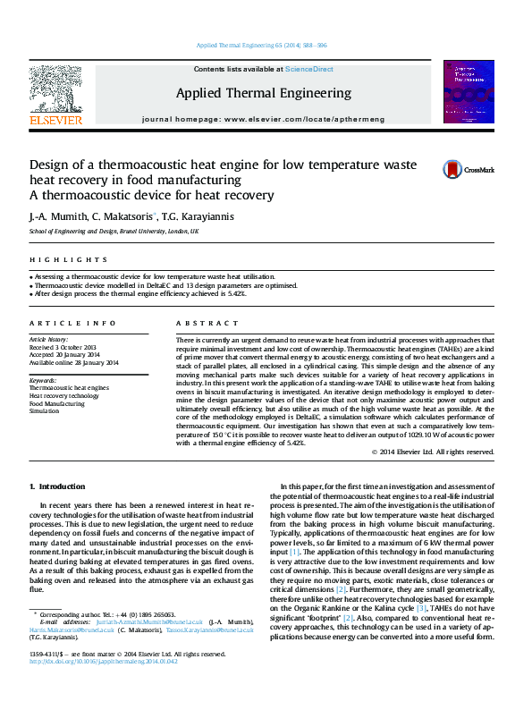 (PDF) Design of a thermoacoustic heat engine for low temperature waste ...