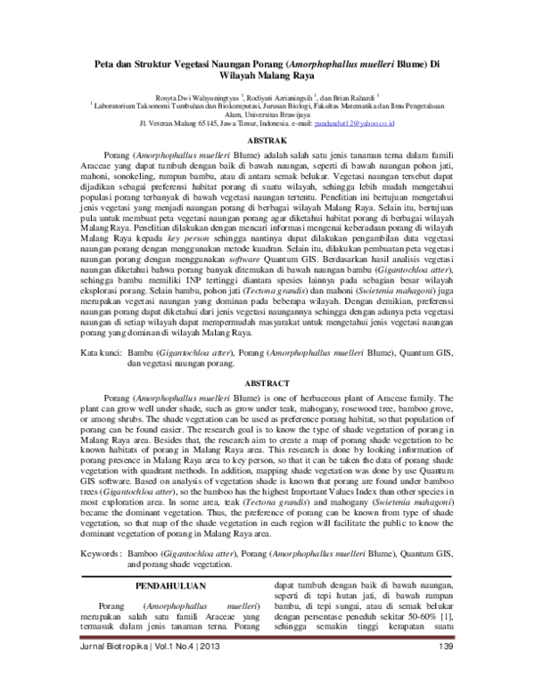 (PDF) Peta dan Struktur Vegetasi Naungan Porang (Amorphophallus muelleri Blume) di Wilayah ...