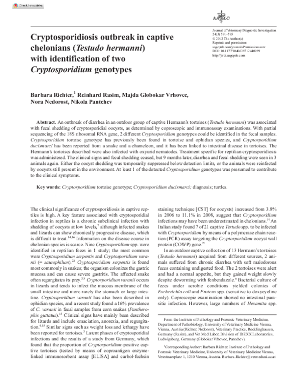 (PDF) Cryptosporidiosis outbreak in captive chelonians (Testudo ...