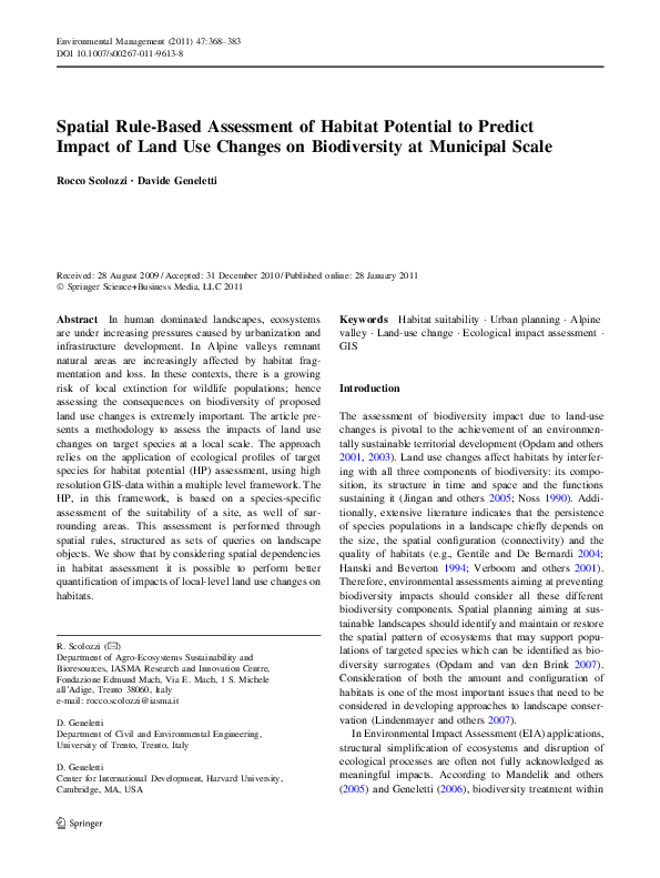 (PDF) Spatial Rule-Based Assessment of Habitat Potential to Predict Impact of Land Use Changes ...