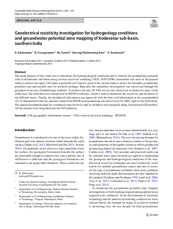 (PDF) Geoelectrical resistivity investigation for hydrogeology ...