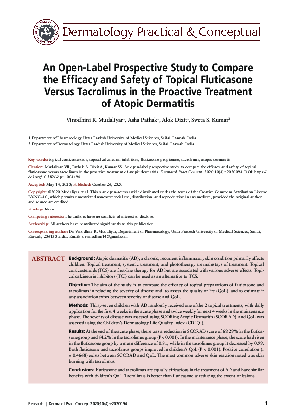 (PDF) An Open-Label Prospective Study to Compare the Efficacy and Safety of Topical Fluticasone ...