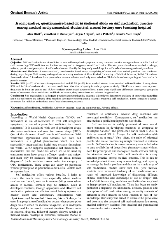 (PDF) A comparative, questionnaire based cross-sectional study on self ...