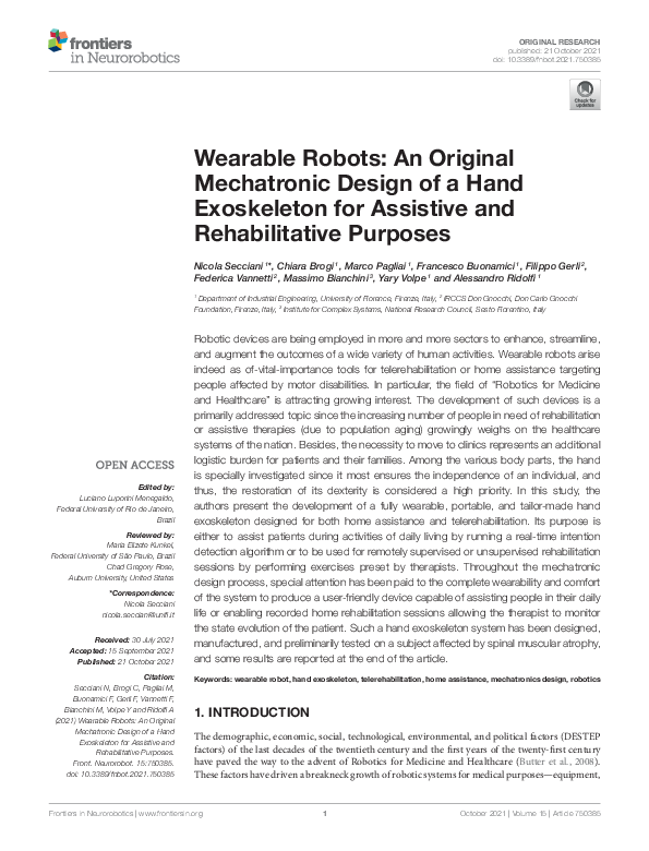 Pdf Wearable Robots An Original Mechatronic Design Of A Hand Exoskeleton For Assistive And